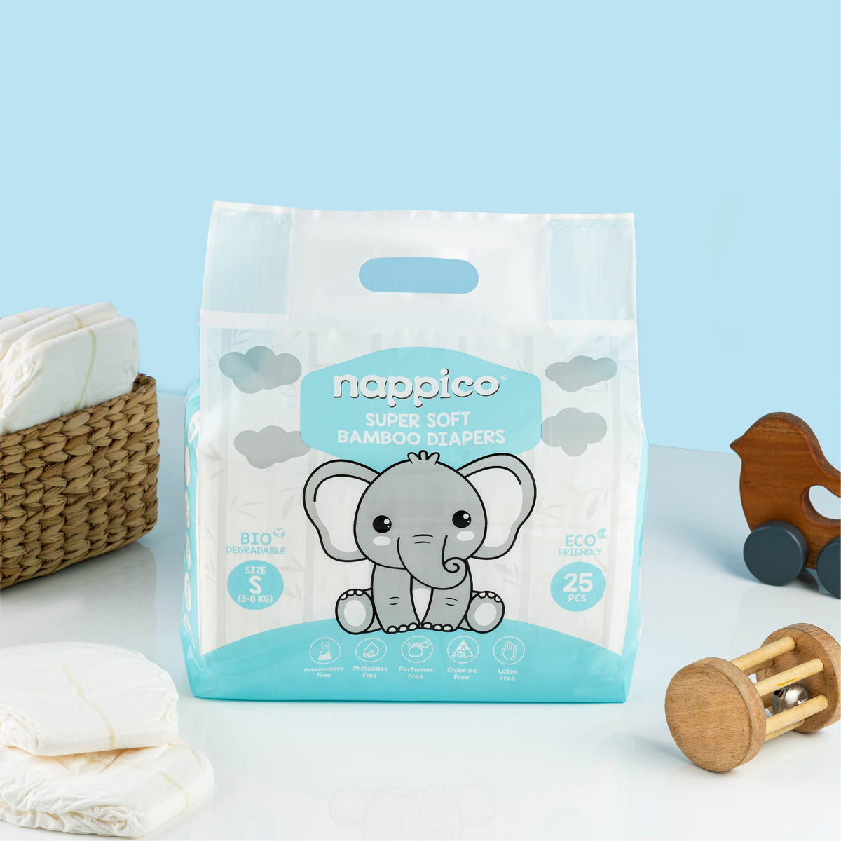 Natural Bamboo Diapers Small (3-6Kg) (25 pcs in a pack) – Nappico